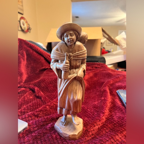 Art | Vintage Wooden Carved Lady With Bottle Carrying Baby On Back 1125 ...